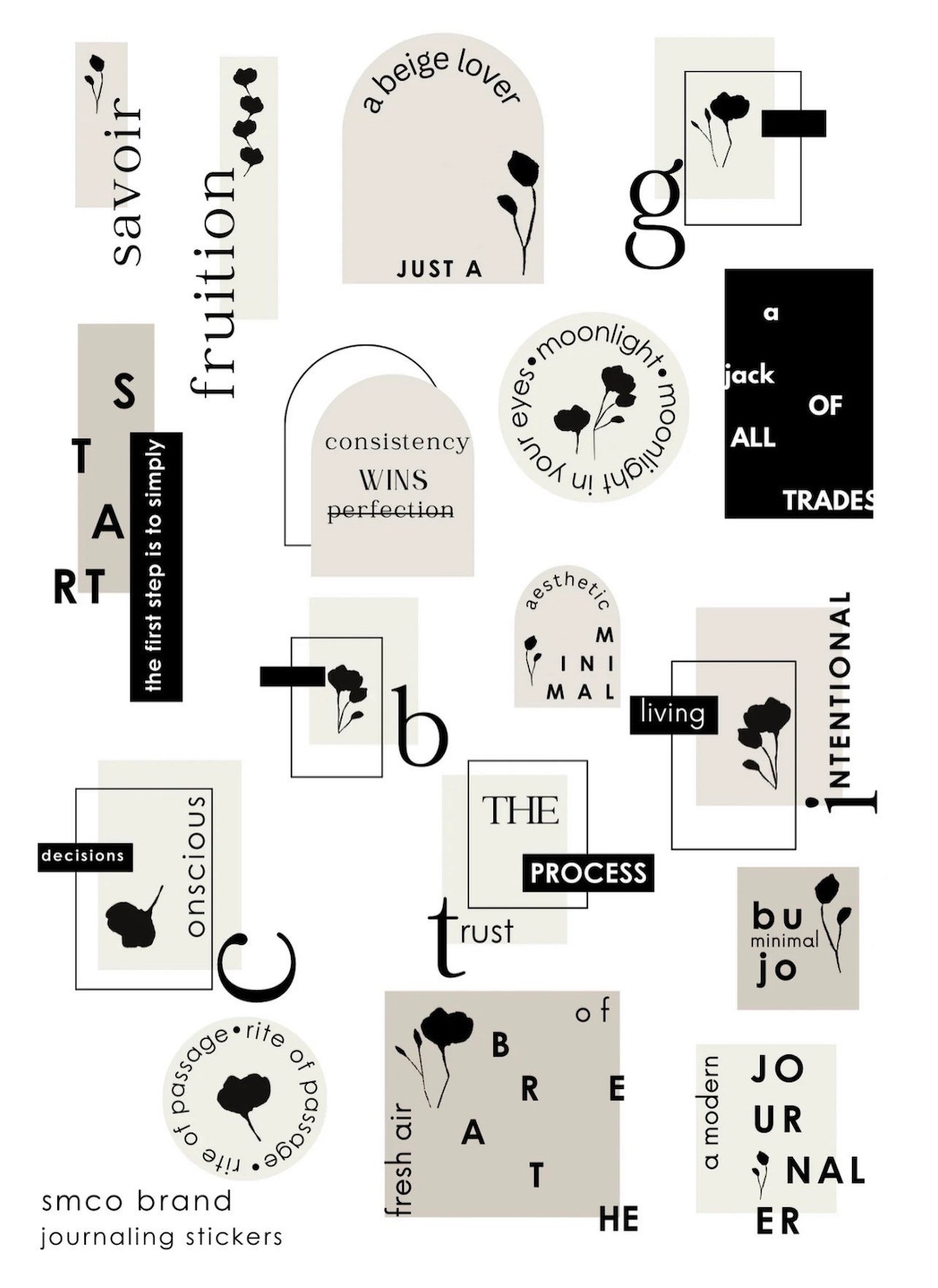Minimal Modern Bujo Journaling Stickers - Neutral, Minimal Aesthetic ...