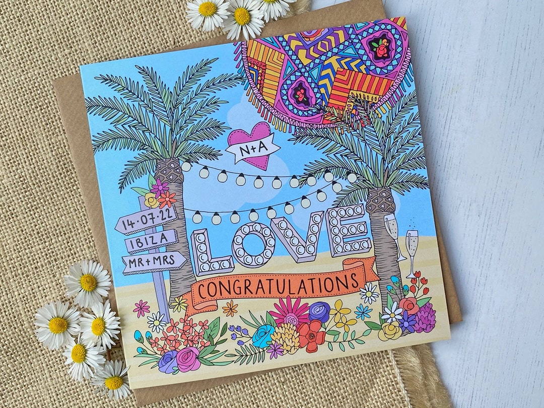 Beach Wedding Card, Ibiza Wedding Card, Personalised Wedding Card - Etsy UK