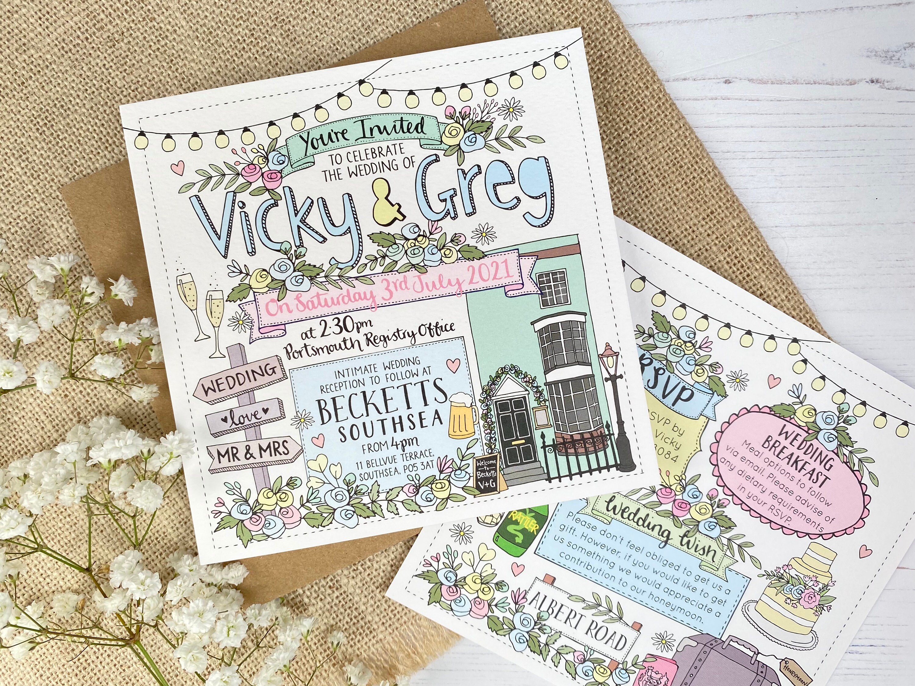 Personalised Hand Drawn Wedding Invitation Wedding | Etsy