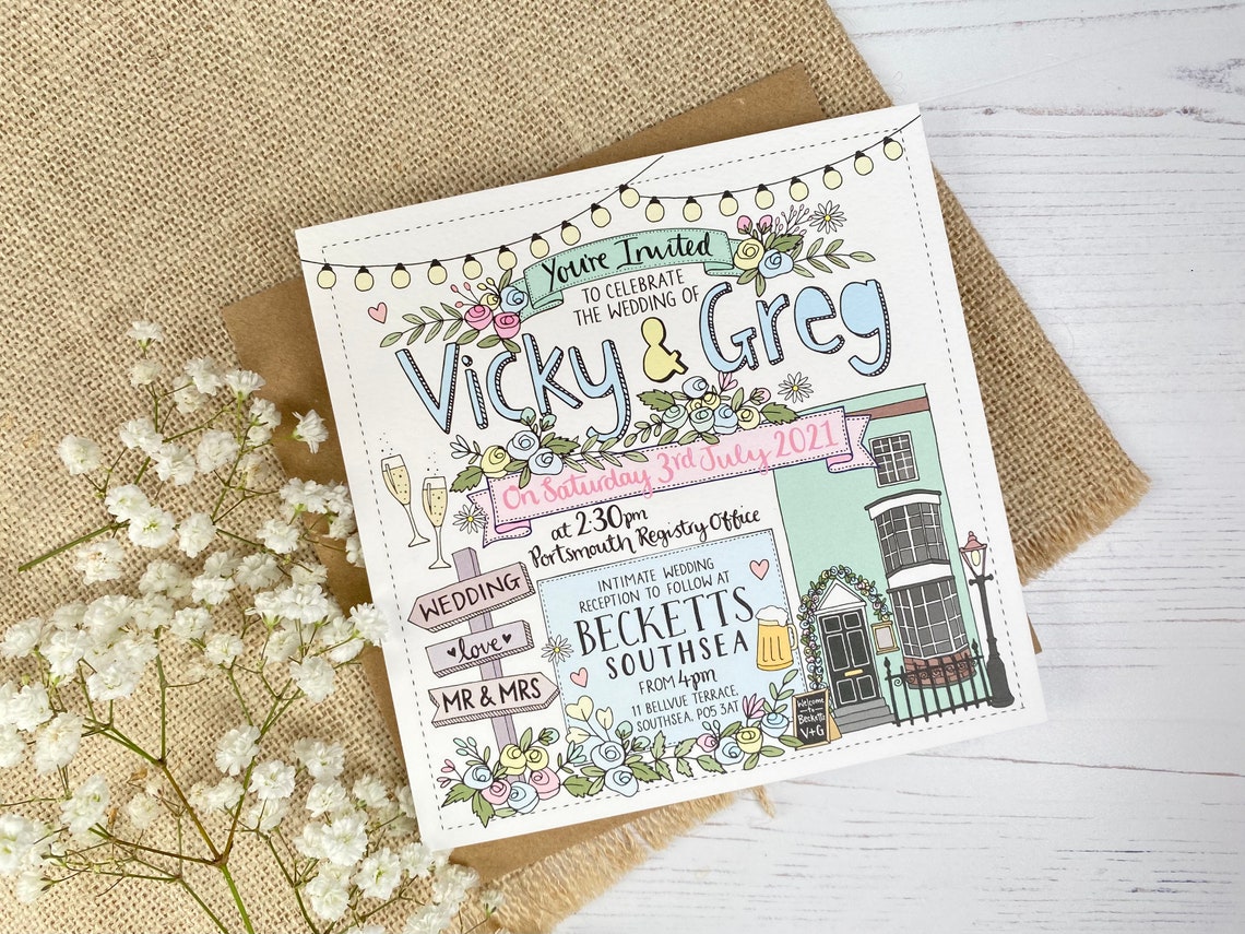 Personalised Hand Drawn Wedding Invitation Wedding | Etsy