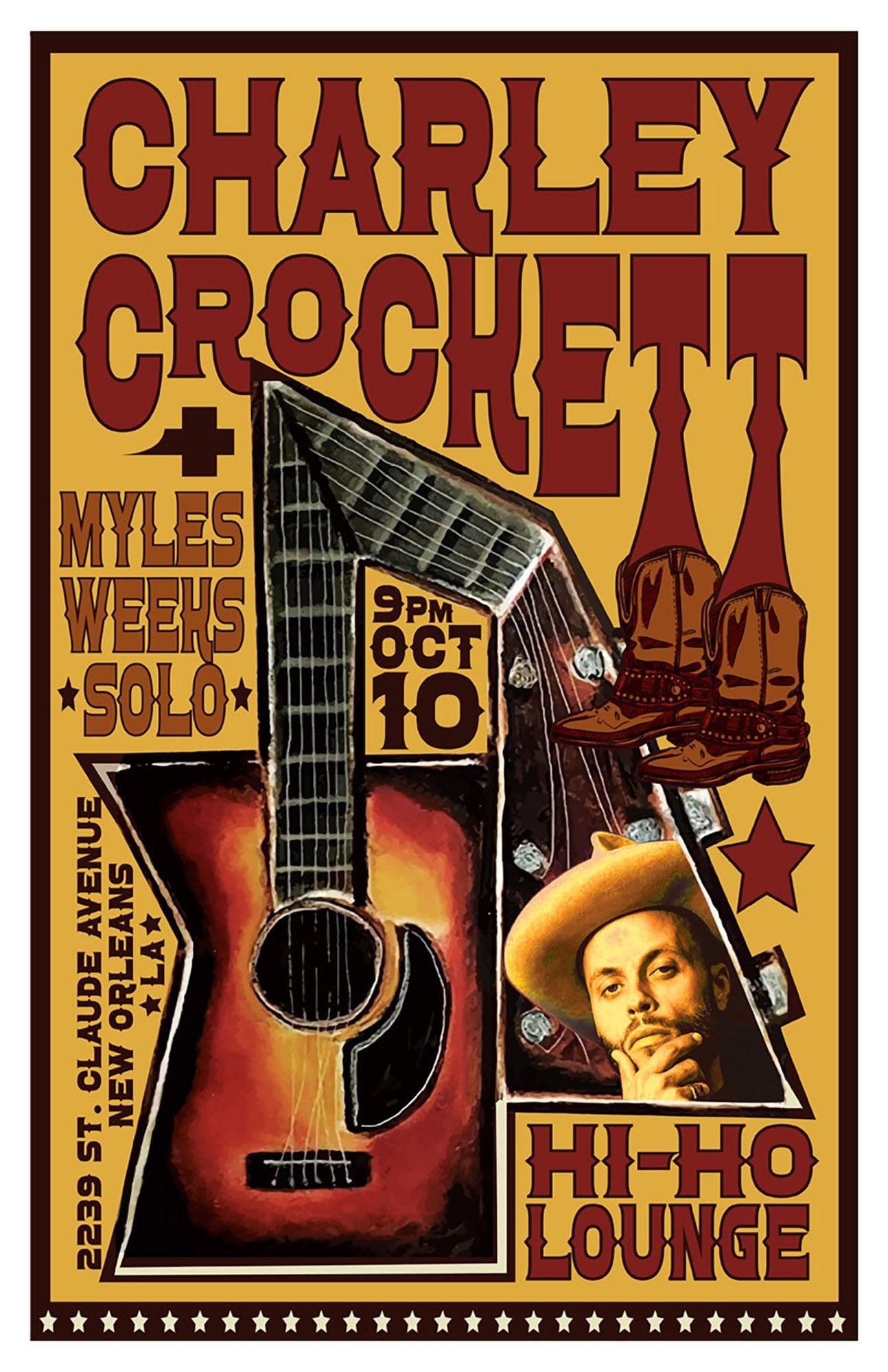 11x17 Color Poster for Charley Crockett at Hi-ho Lounge New Orleans - Etsy