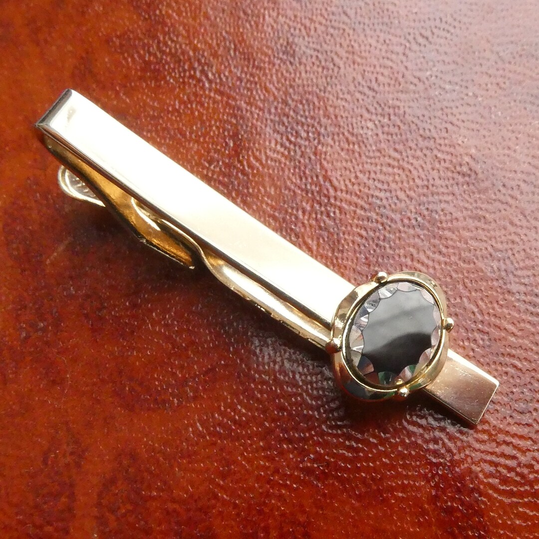 Vintage 70s Onyx Glass Tie Clip Nippy Signed Stratton Imitation Made in ...