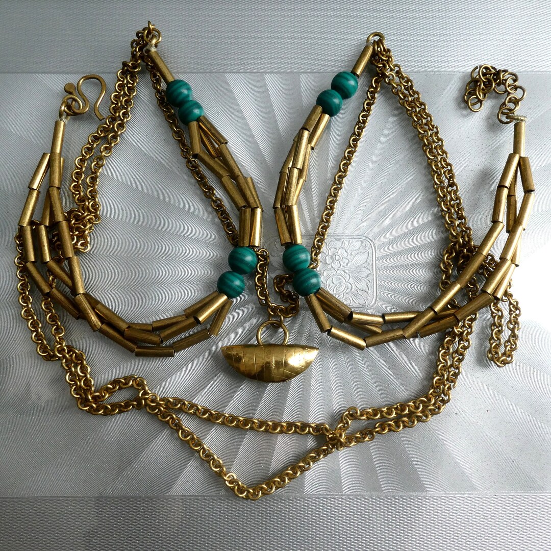 Long Boho Chain Necklace 1970s Multistrand Tribal Brass Chain - Etsy