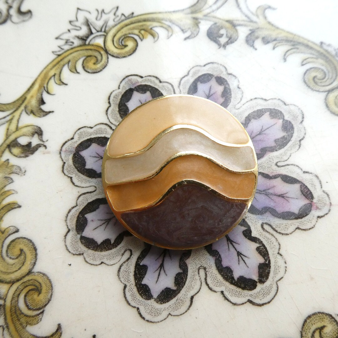 Vintage 1980s Scarf Clip Ring, Cream Pearlescent Earth Shades Enamel ...