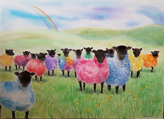 Rainbow sheep handpainted original lots of sizes | Etsy