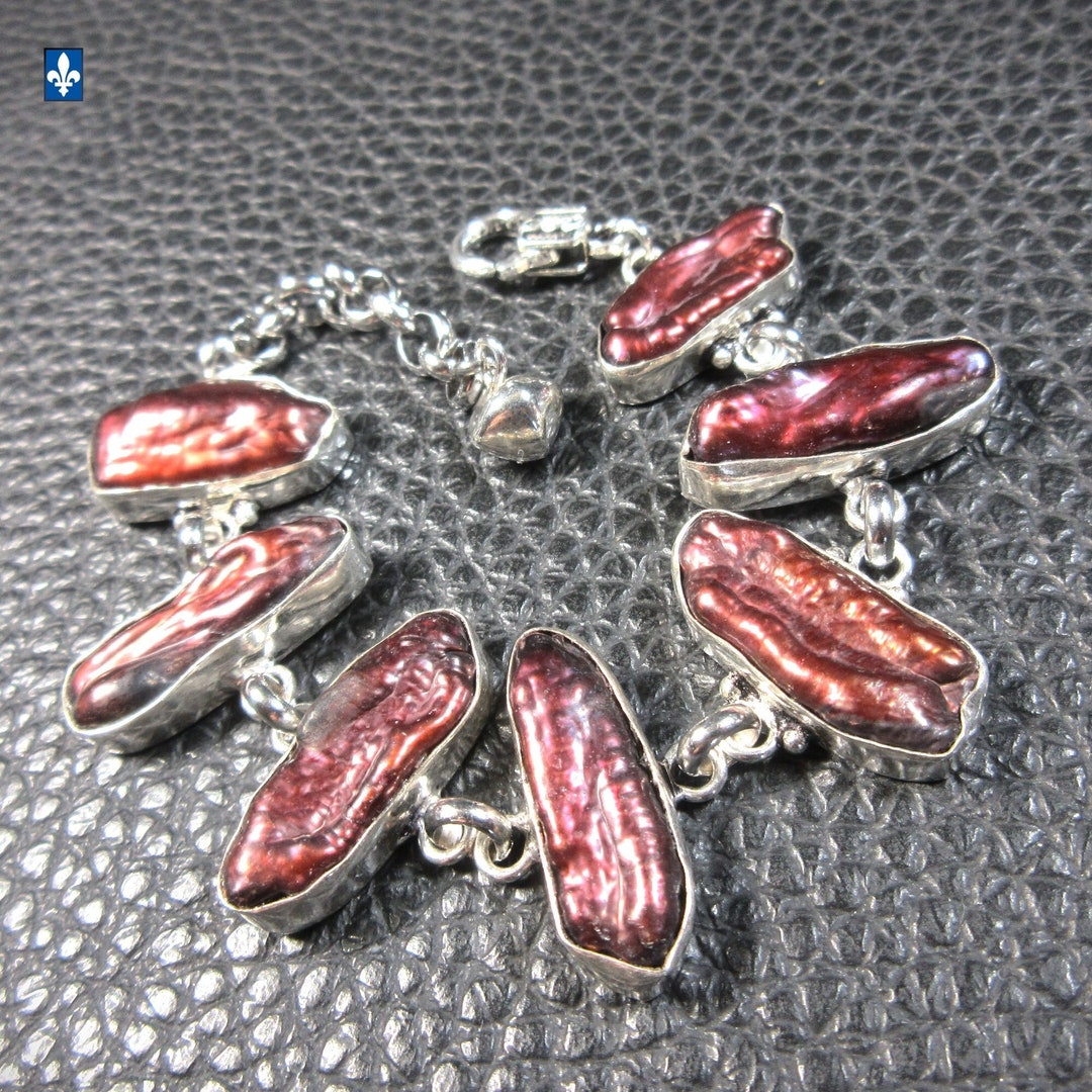 Fantastic Natural Hazelnut Biwa Pearl & Plated Silver Bracelet - Etsy