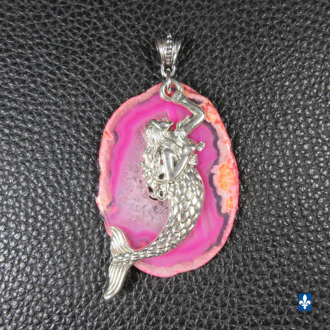 Superb Fuchsia Pink Agate Geode Slice Plated Silver Mermaid Pendant - Etsy