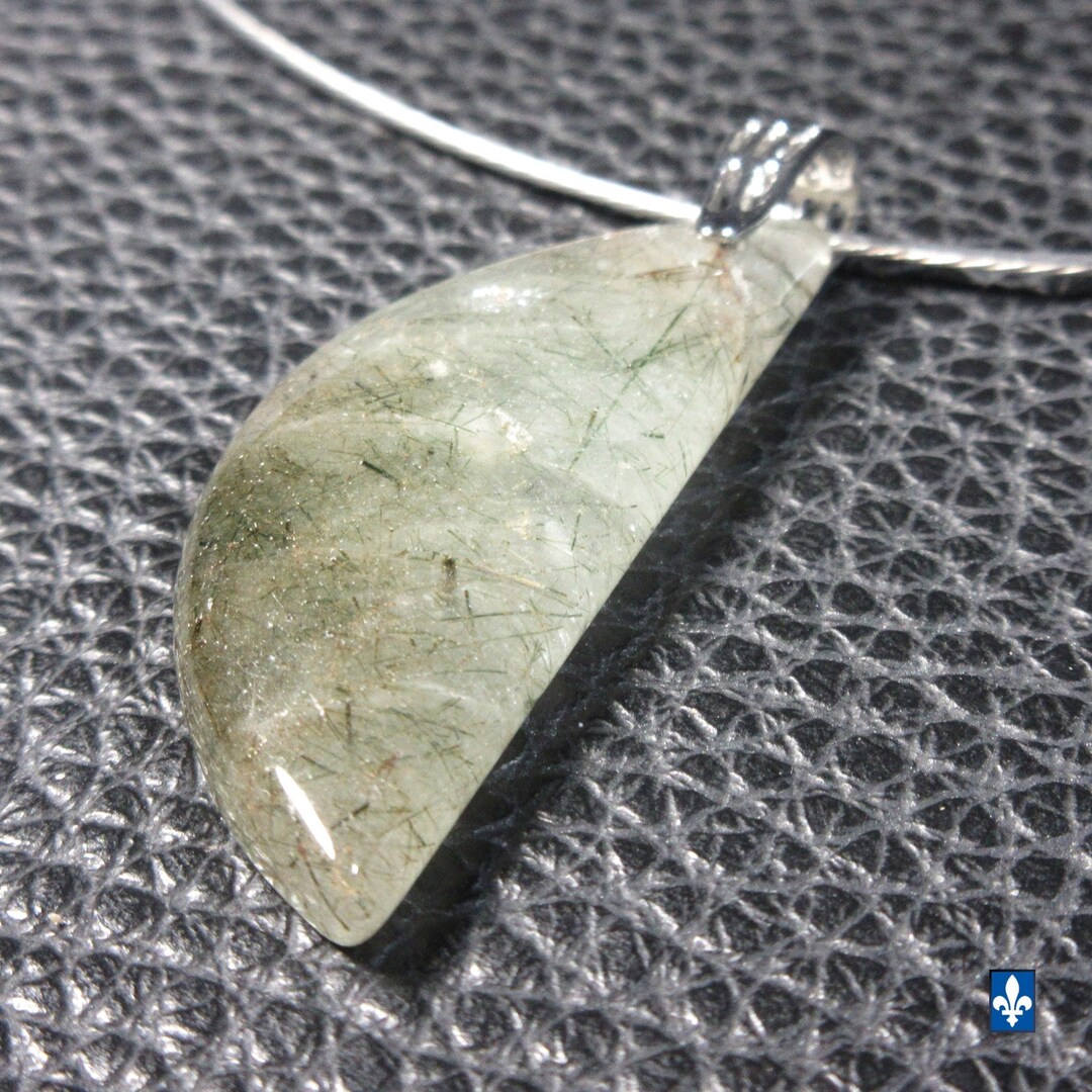Pretty Green Rutilated Quartz & Plated Silver Pendant Stainless Steel ...