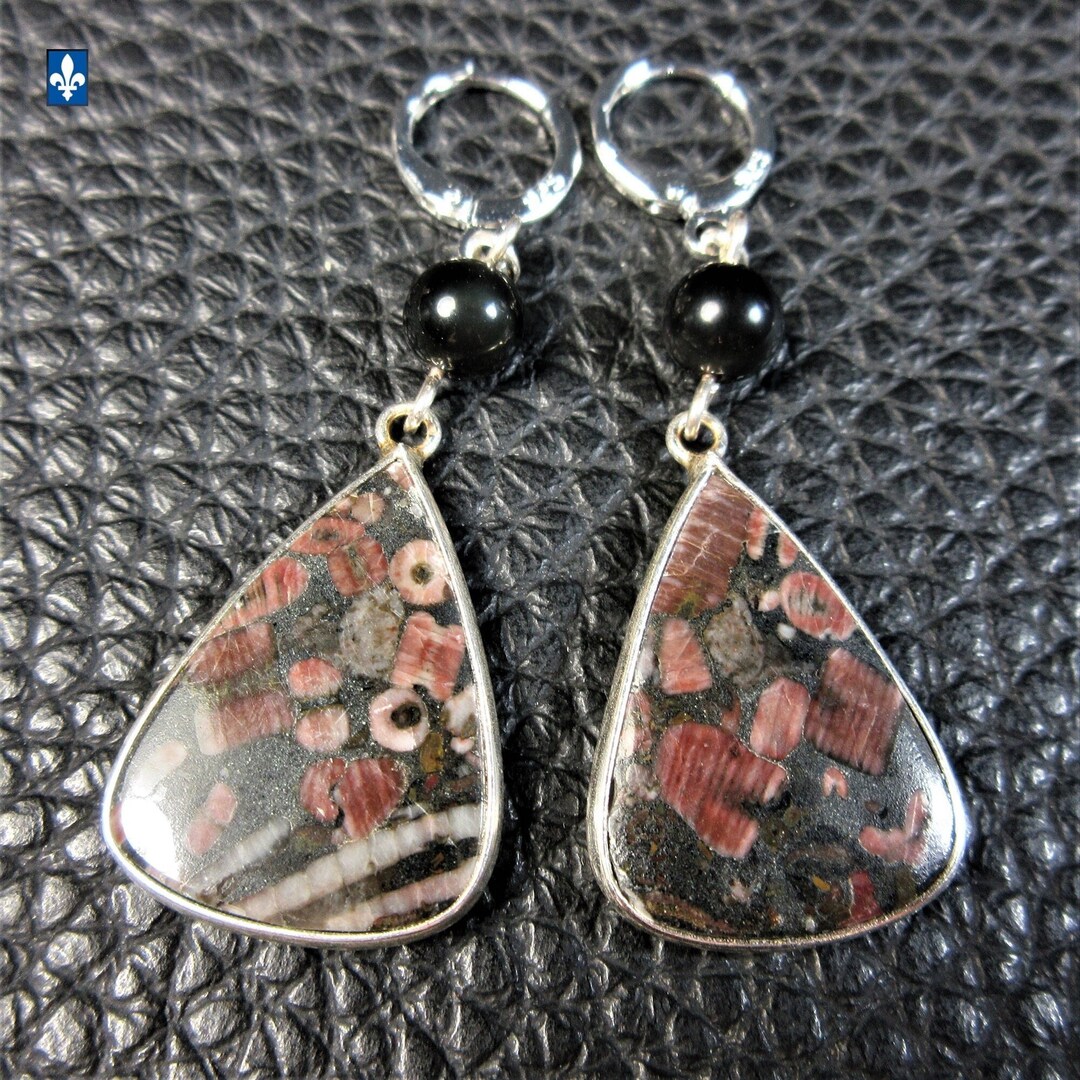 Superb Natural Crinoid Fossil Agate - Obsidian & .925 Plated Silver ...