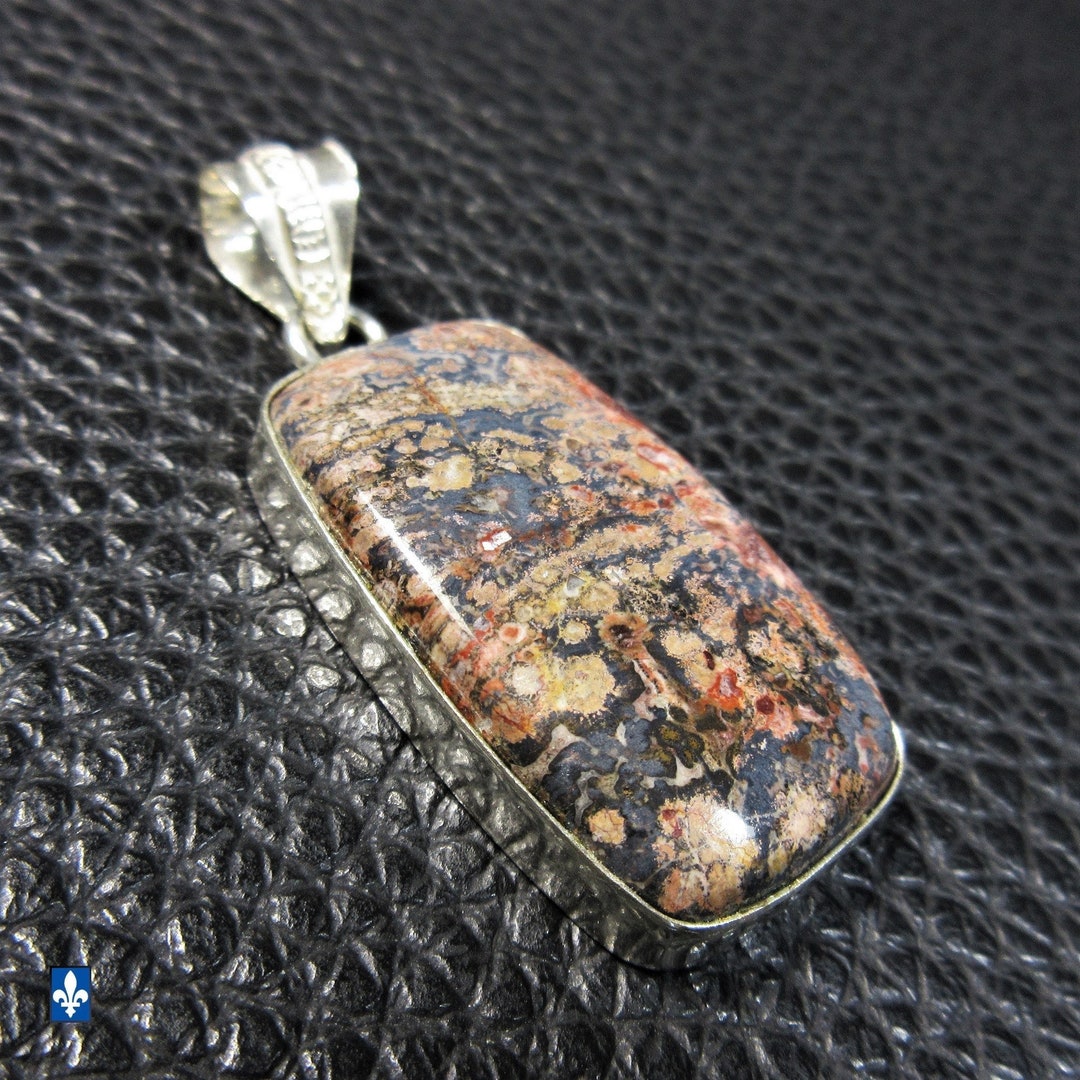 Nice Rectangular Leopard Jasper & .925 Plated Silver Pendant - Etsy