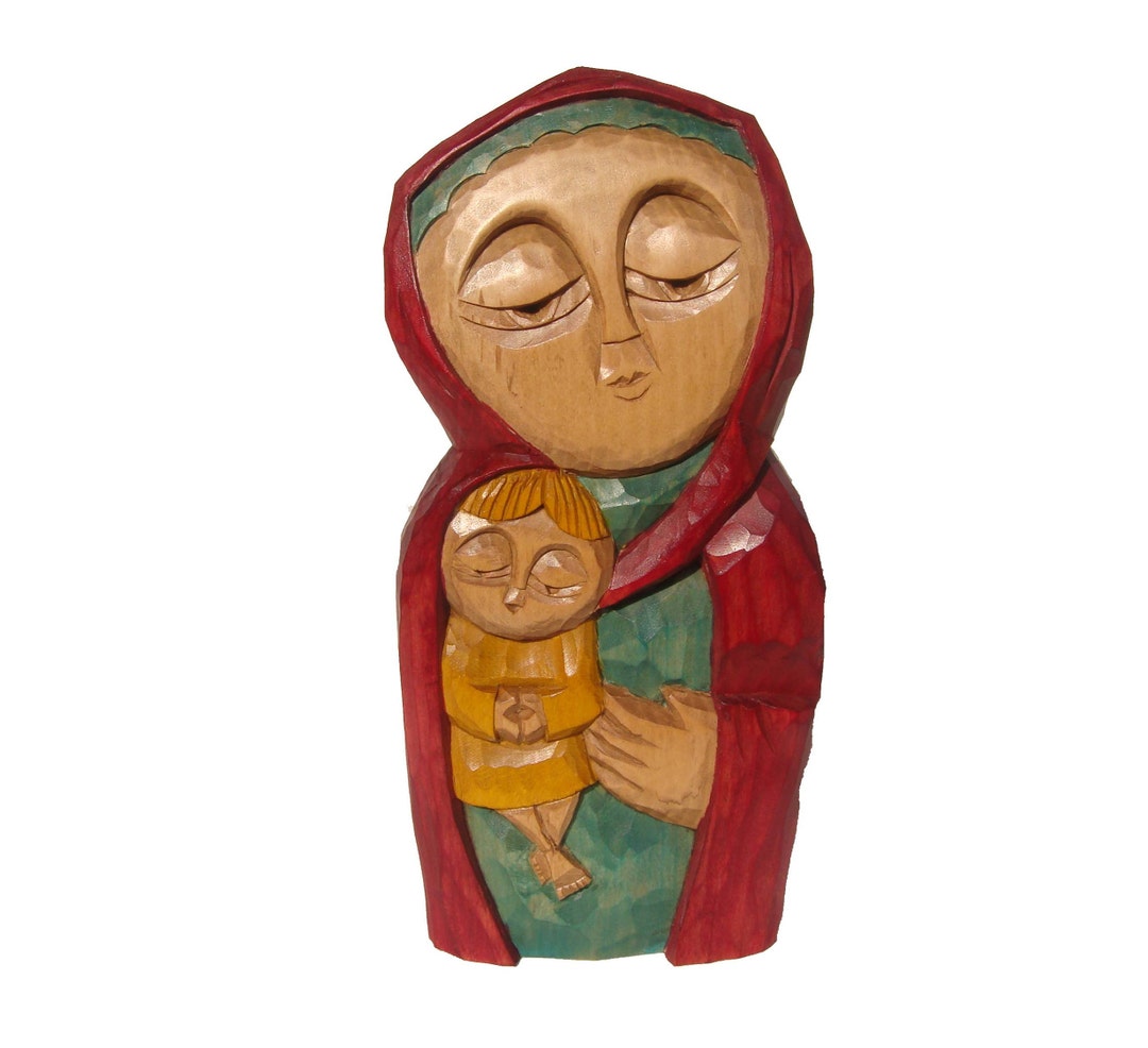 VIRGIN MARY With Jesus - Handcrafted Wooden Sculpture - Etsy