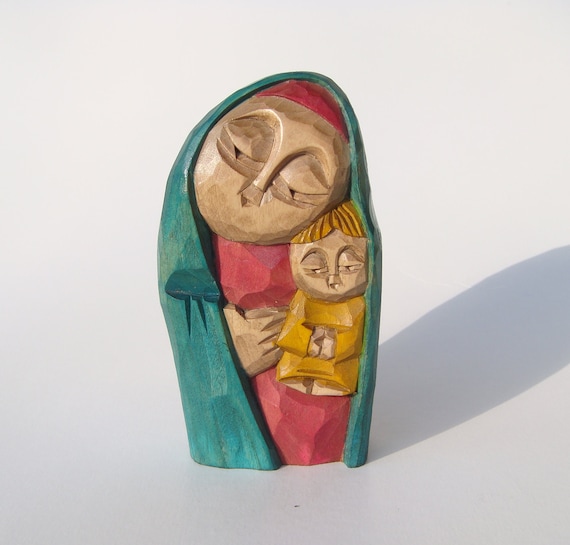 VIRGIN MARY With Jesus Handcrafted Wooden Sculpture - Etsy