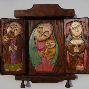 TRIPTYCH Carved Sculpture Virgin Mary,st.joseph End St. Agnes of Prague ...