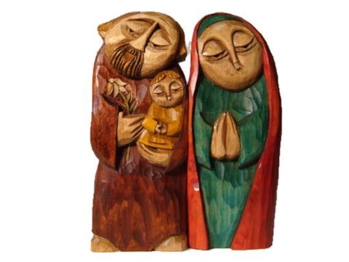 Holy Family Handcrafted Wooden Sculpture - Etsy