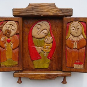 TRIPTYCH Carved Sculpture Virgin Mary,st.joseph End St.mary Mackillop ...