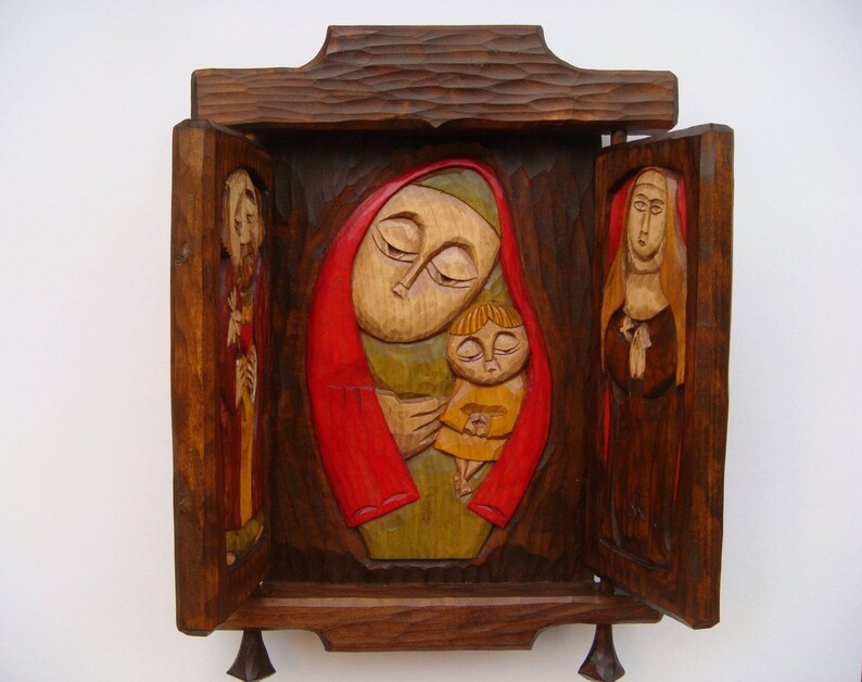 TRIPTYCH Carved Sculpture Virgin Maryst.joseph End St.mary - Etsy
