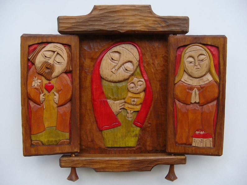 TRIPTYCH Carved Sculpture Virgin Mary,st.joseph End St.mary Mackillop ...