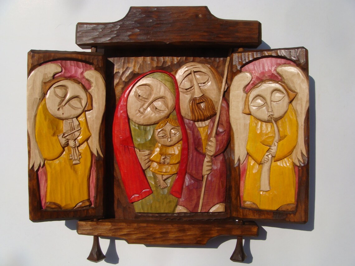 TRIPTYCH Carved Sculpture Virgin Maryjesus and St.joseph With | Etsy