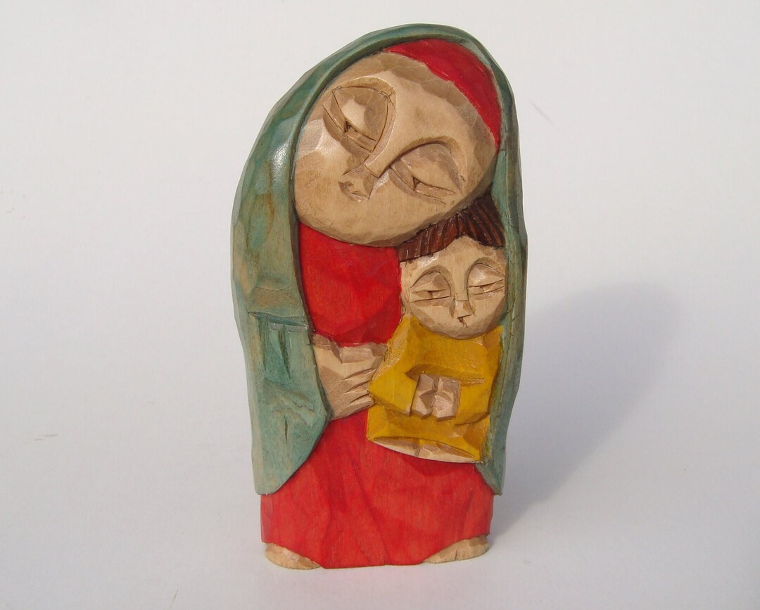 VIRGIN MARY With Jesus - Handcrafted Wooden Sculpture - Etsy
