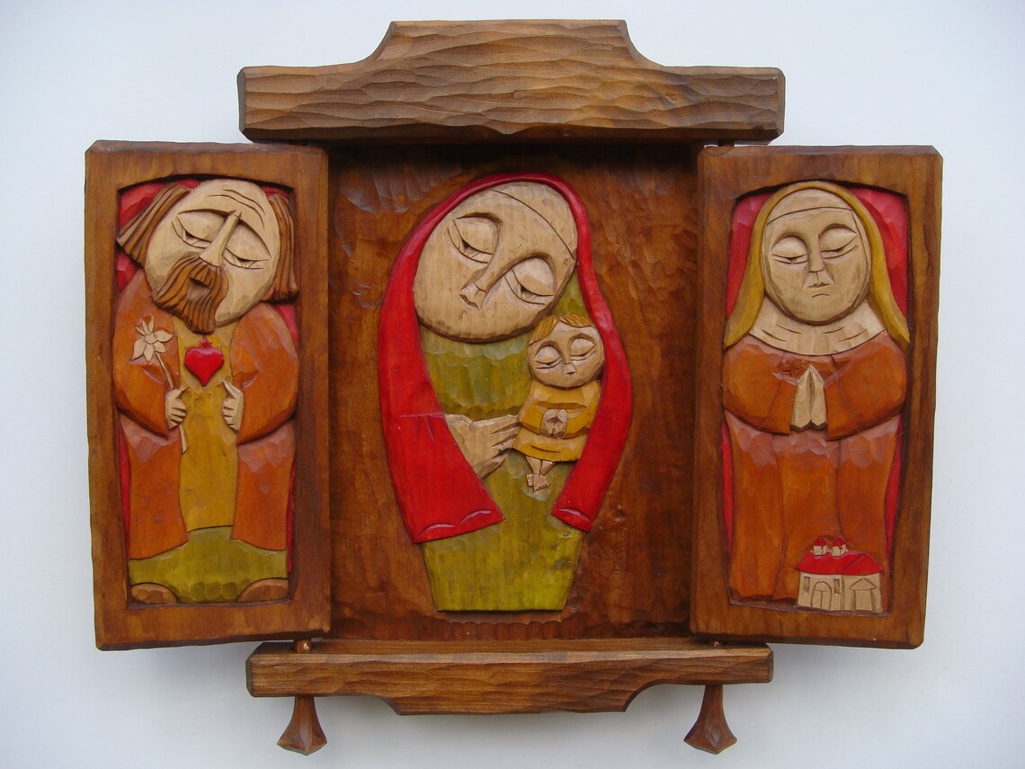 TRIPTYCH Carved Sculpture Virgin Maryst.joseph End St.mary - Etsy