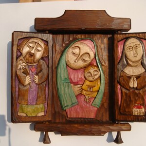 TRIPTYCH Carved Sculpture Virgin Mary,st.joseph End St. Agnes of Prague ...