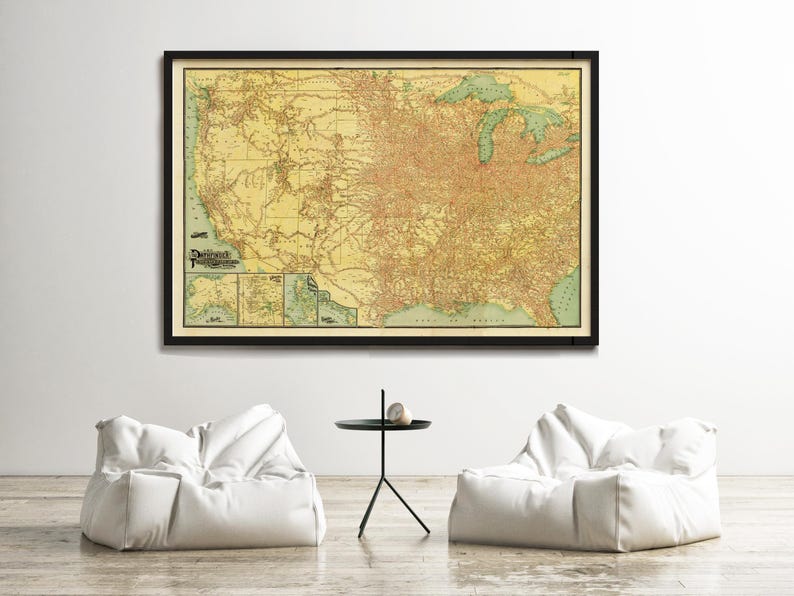 Vintage Railway Guide Map of United States America 1907 Old Railway ...