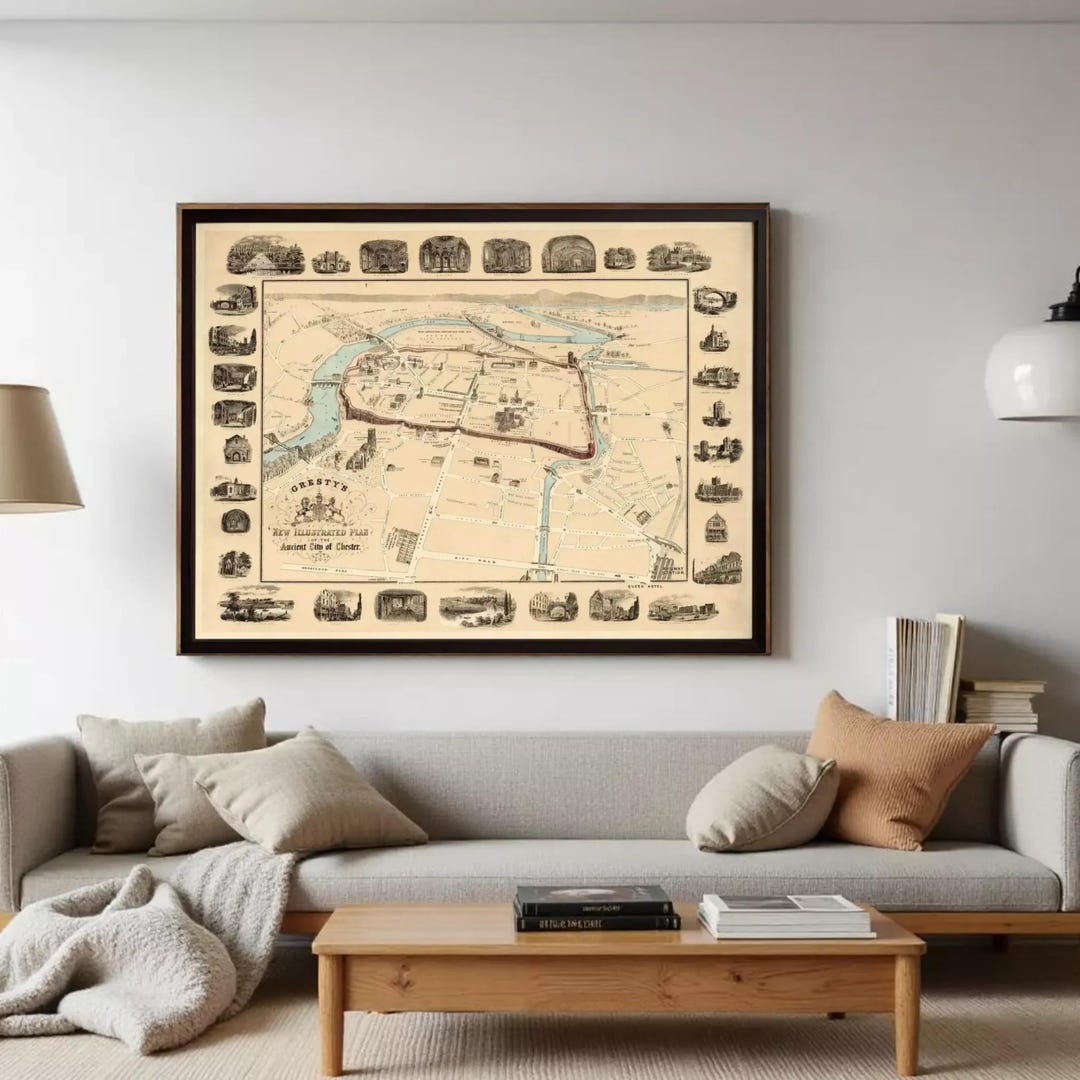 Mapa antigo de Chester, 1900, cidade antiga, Reino Unido, mapa de ...