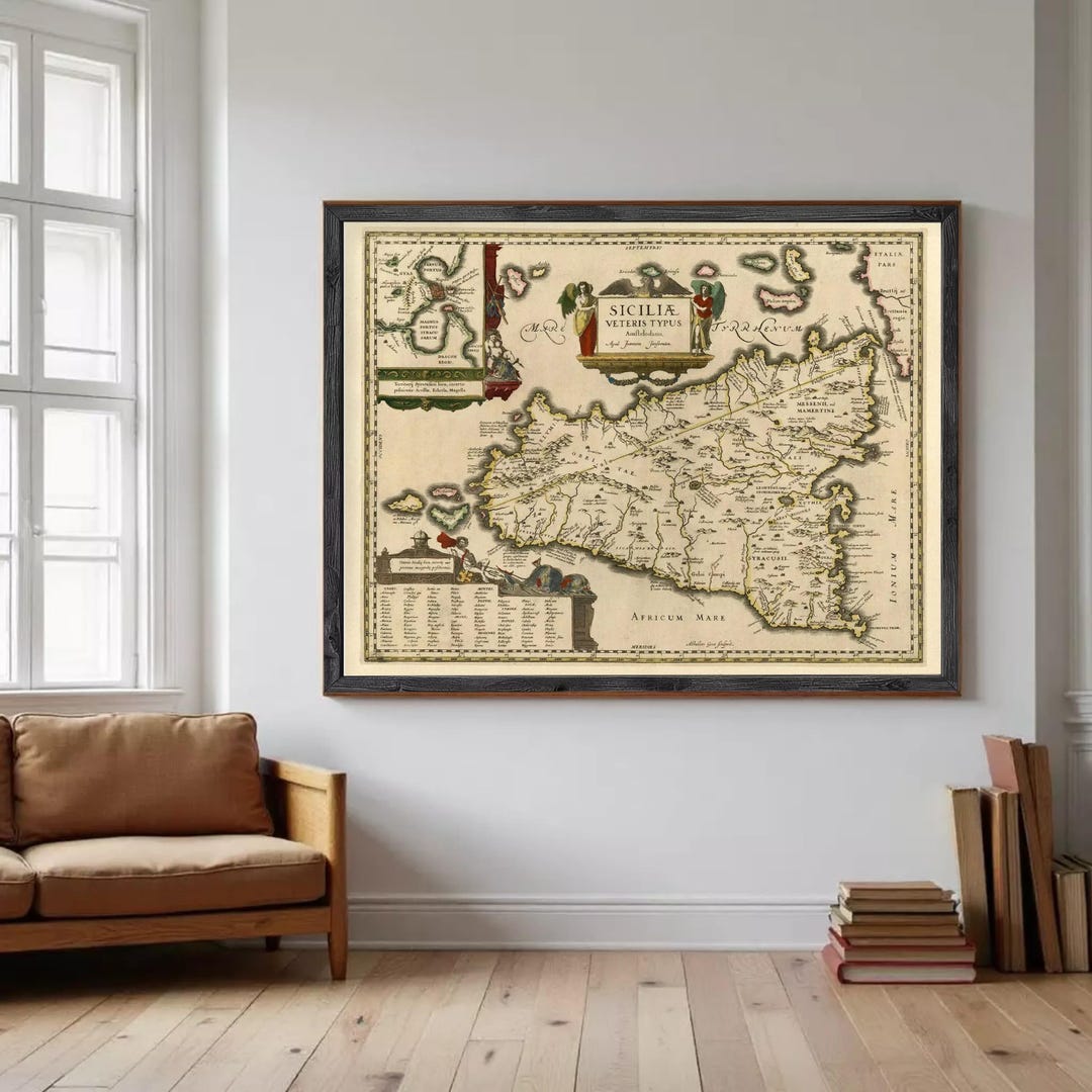 Vintage 1600 Sicily Map Print | Italian Sicilia Wall Art - Etsy