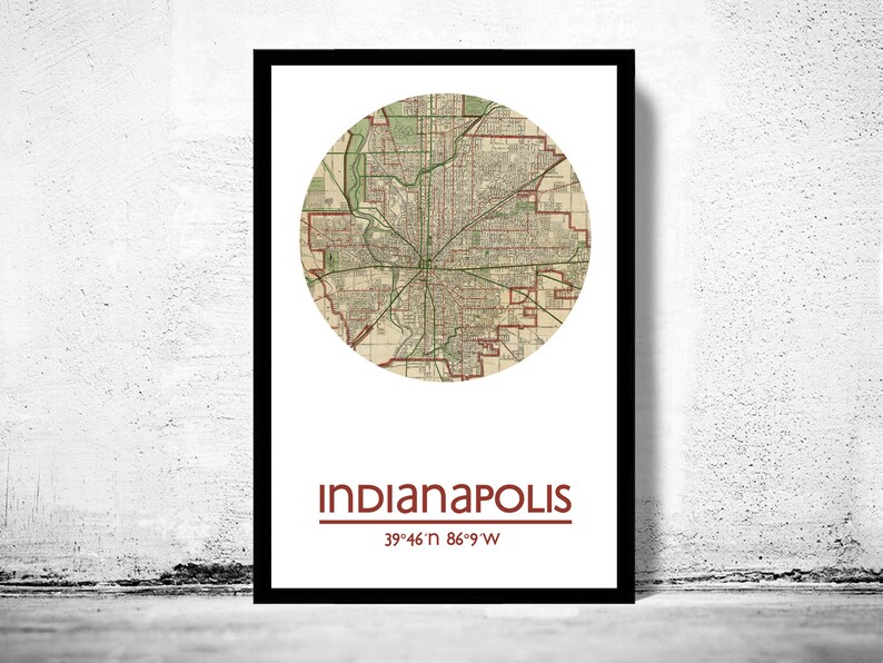 INDIANAPOLIS City Poster City Map Poster Print Vintage - Etsy