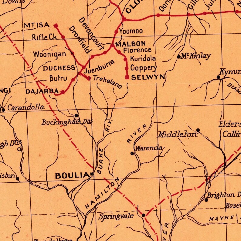 Mapa antigo de Queensland, Austrália, 1939 | Impressão para decoração ...