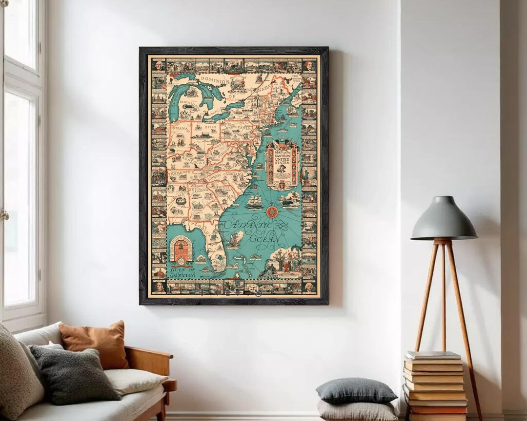 Vintage Eastern US Map 1929 | Antique Style Wall Art Print - Etsy