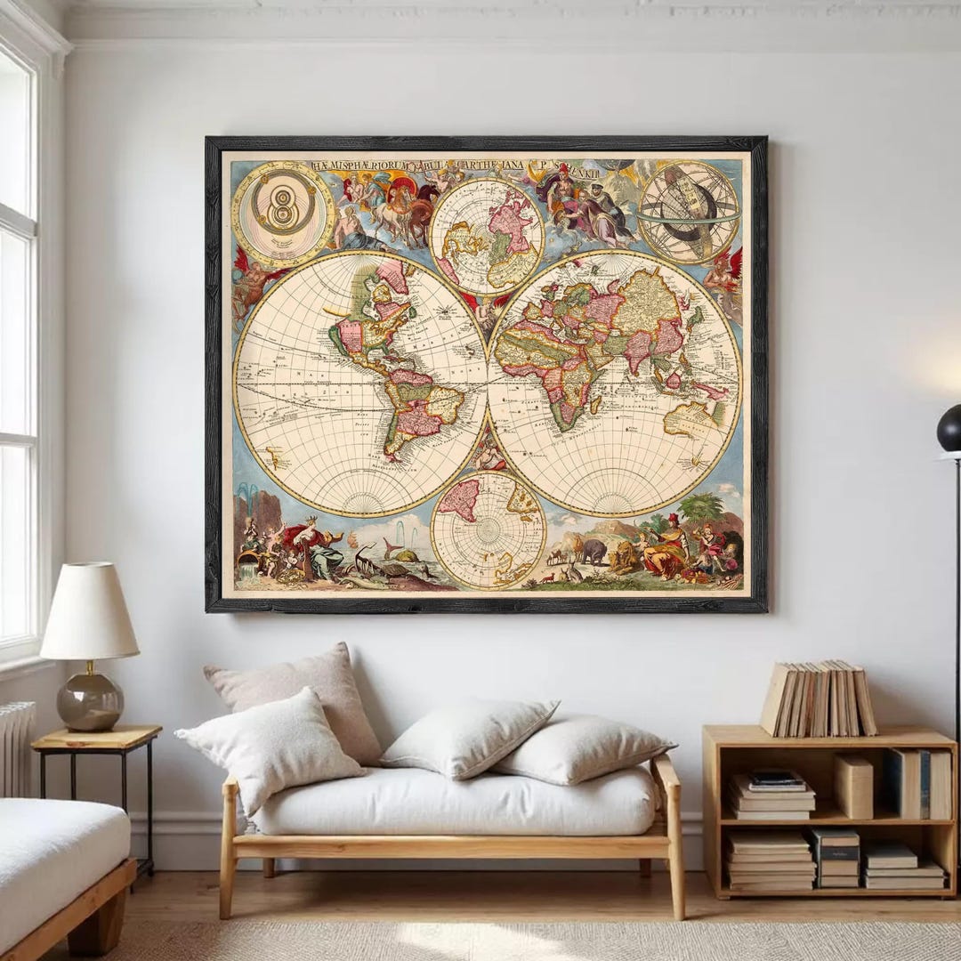 Mapa-múndi antigo de 1700 | Arte de parede em estilo vintage - Etsy ...