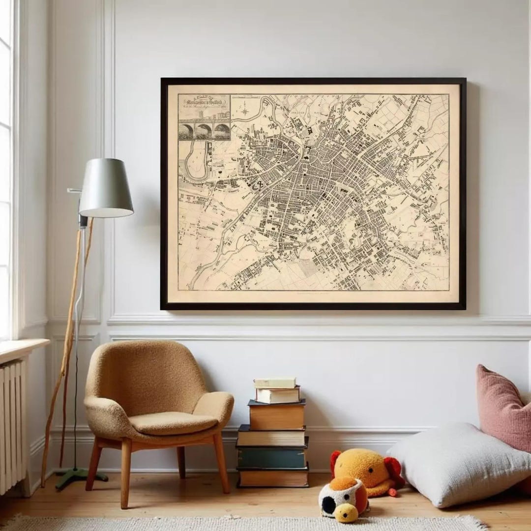 Mapa vintage de Manchester, Inglaterra, de 1825 | Impressão para ...
