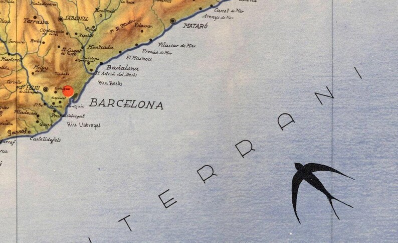 Mapa da Catalunha | Impressão vintage de 1940 para decoração de parede ...