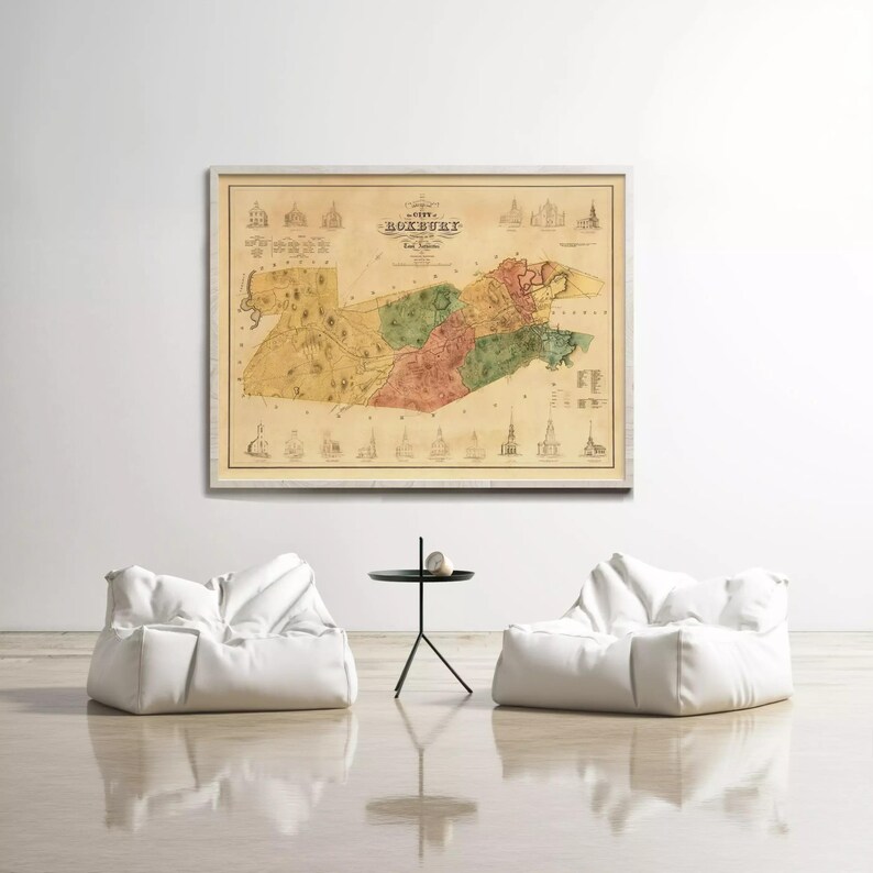 Old Map of Roxbury Boston 1849 | Wall Map Print - Etsy Canada