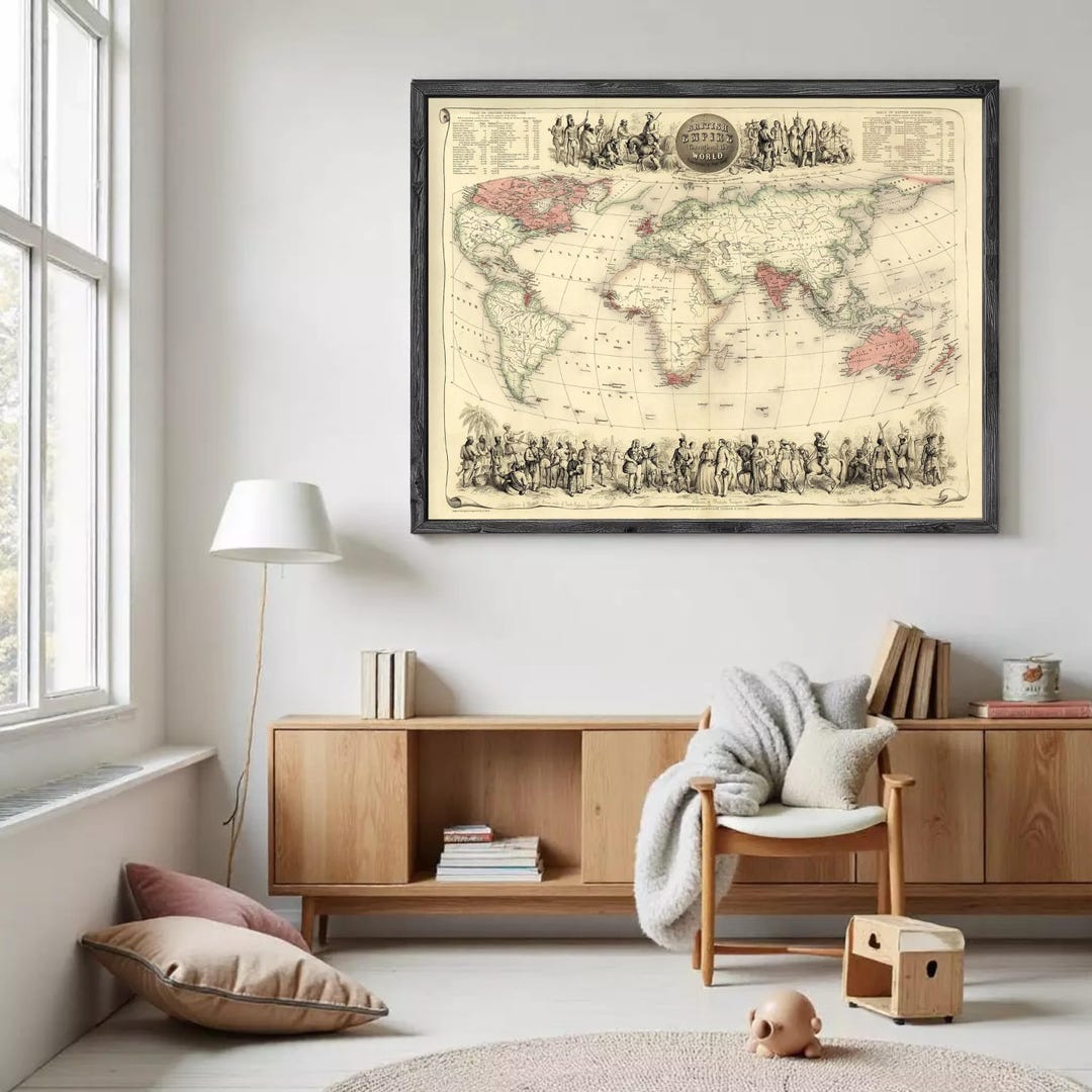Mapa-múndi antigo impresso | Reprodução de Atlas de 1850 - Etsy Portugal
