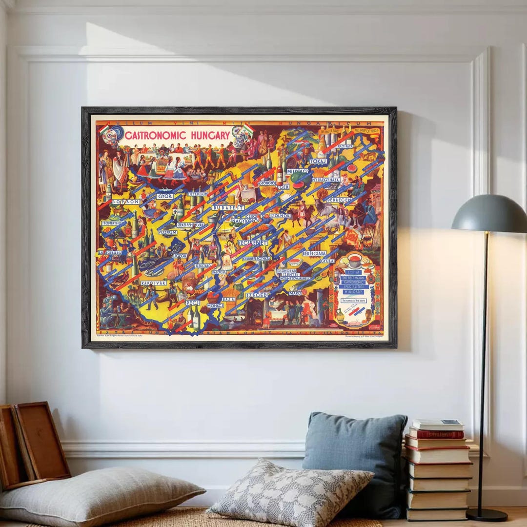 Gastronomic Poster Hungary 1935 Food Map Vintage Poster | Wall Map ...