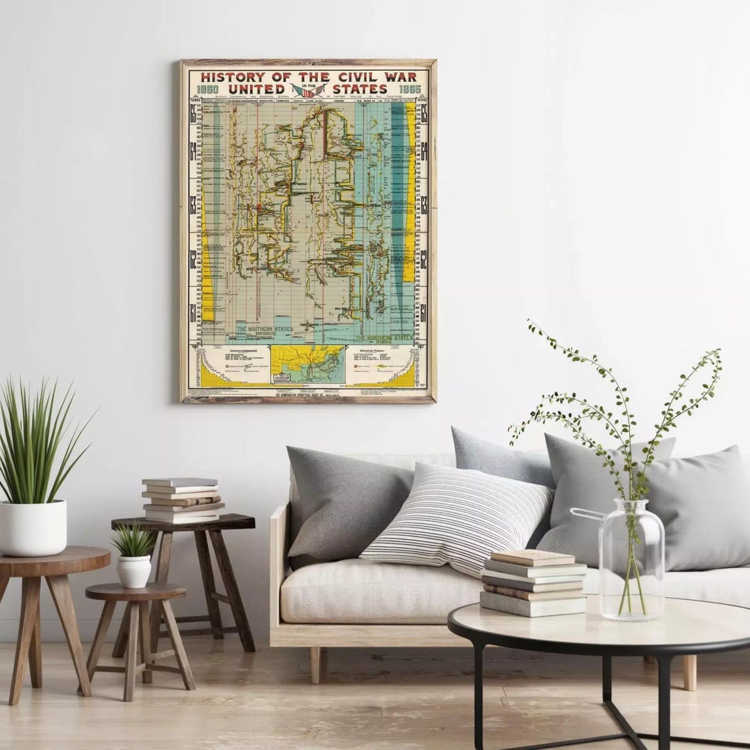 Civil War History Timeline Poster | 1860-1865 Wall Map Print - Etsy