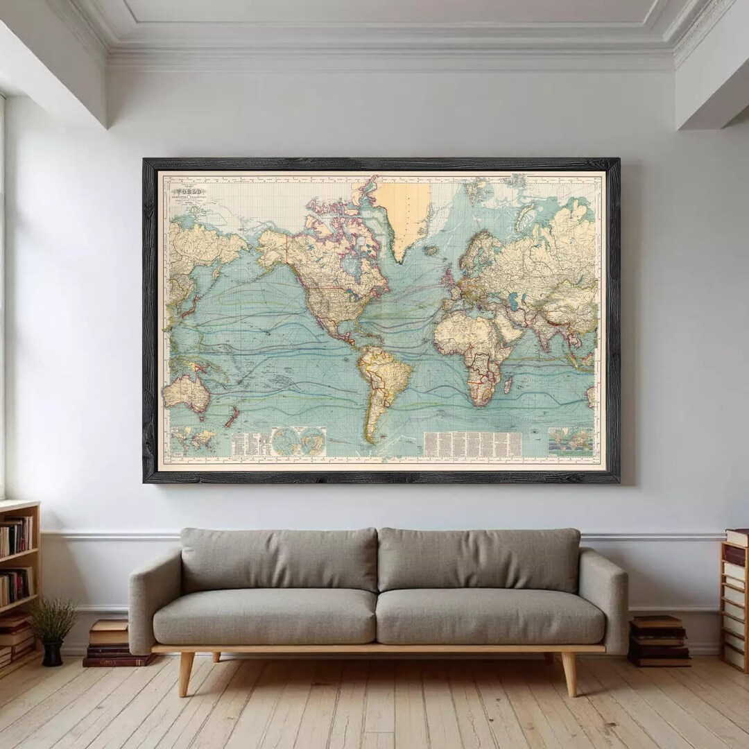 Vintage World Map Print | 1897 Mercator Projection, Antique Style - Etsy