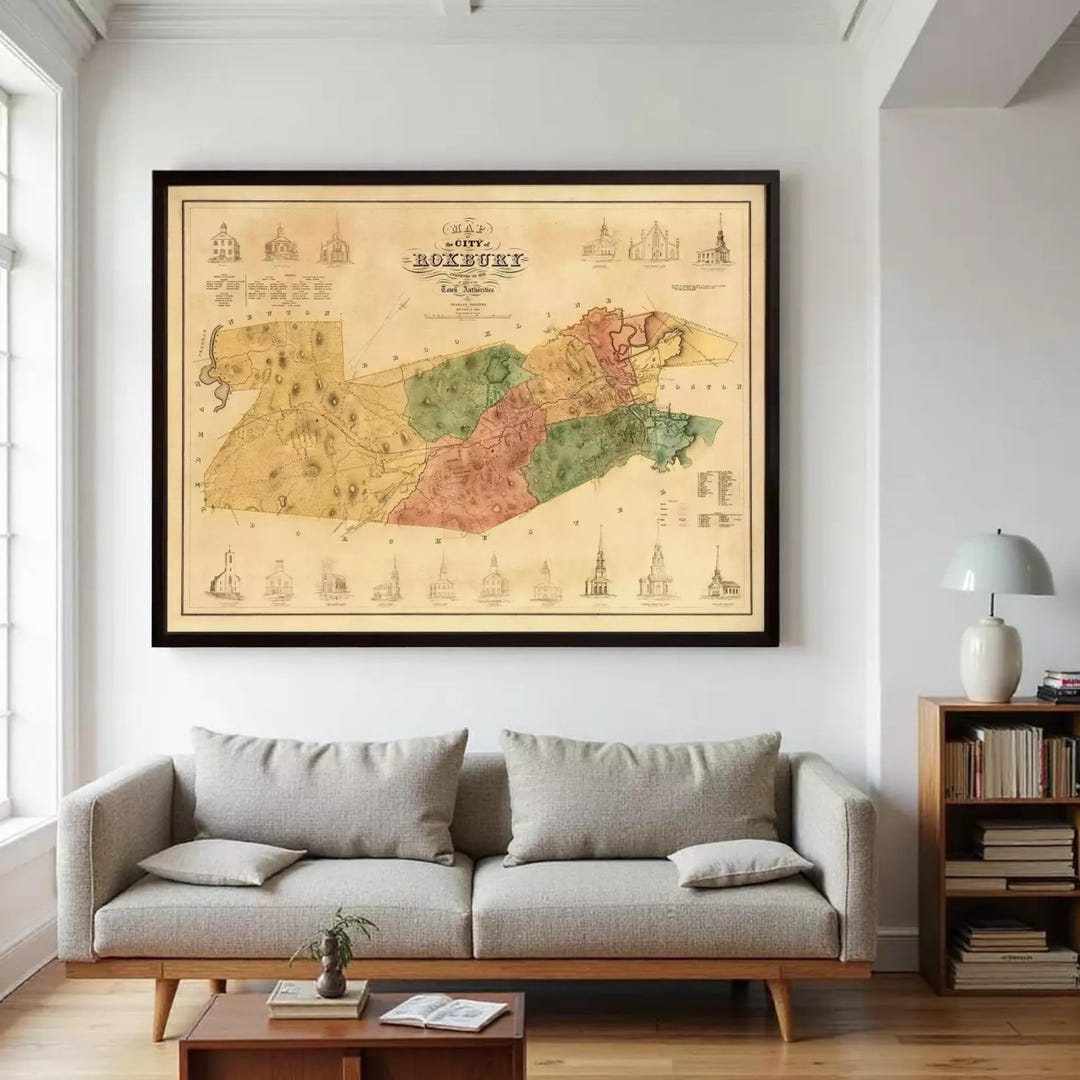 Old Map of Roxbury Boston 1849 | Wall Map Print - Etsy
