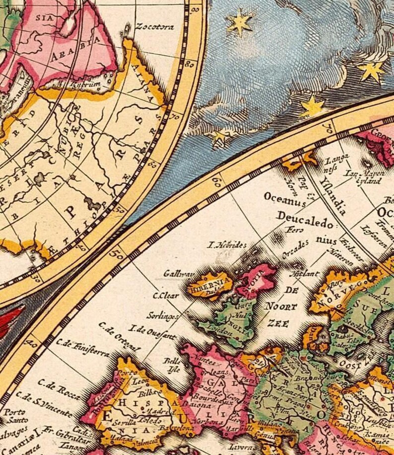 Mapa-múndi antigo de 1700 | Arte de parede em estilo vintage - Etsy ...