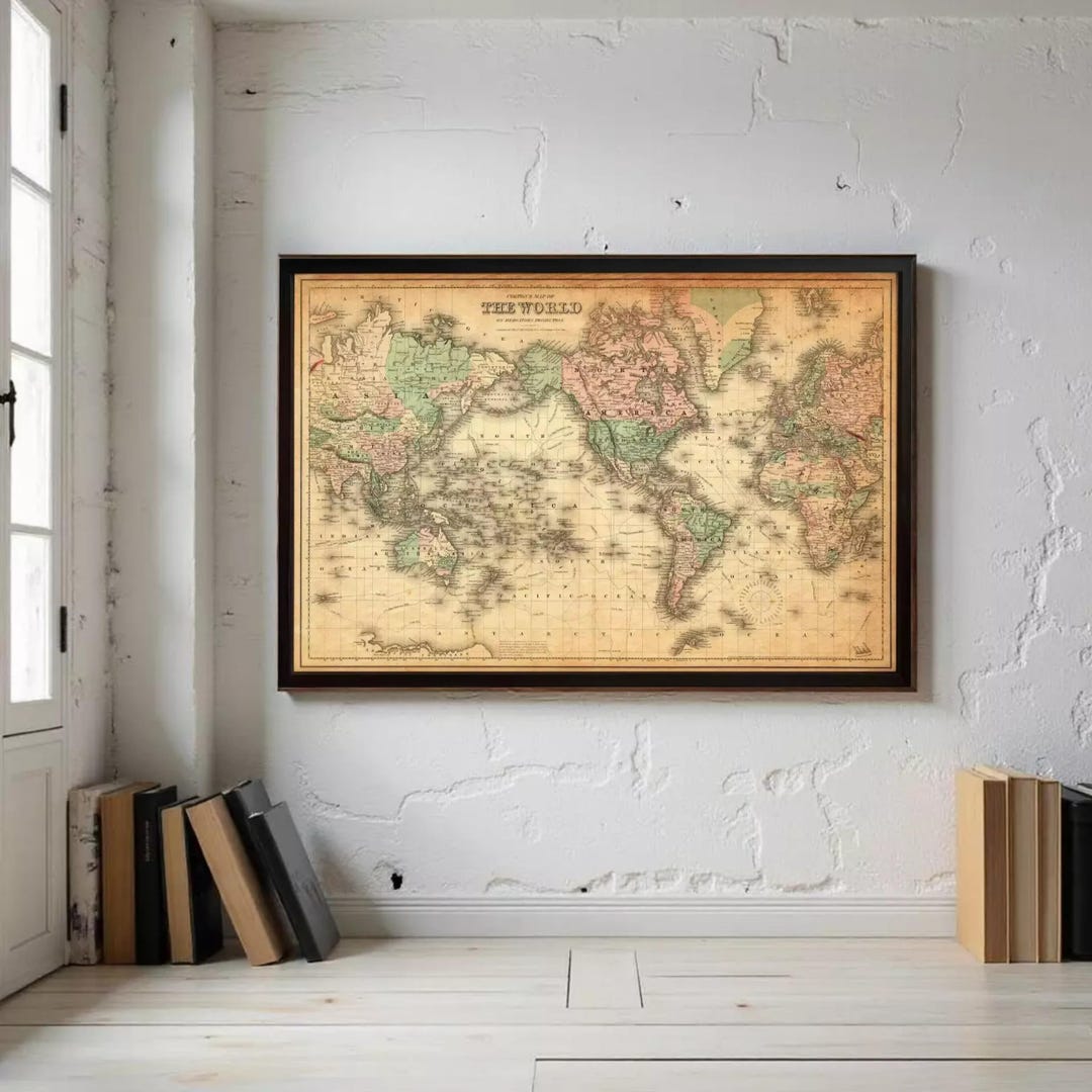 1876 Mercator Projection World Map | Vintage Style Canvas Print - Etsy