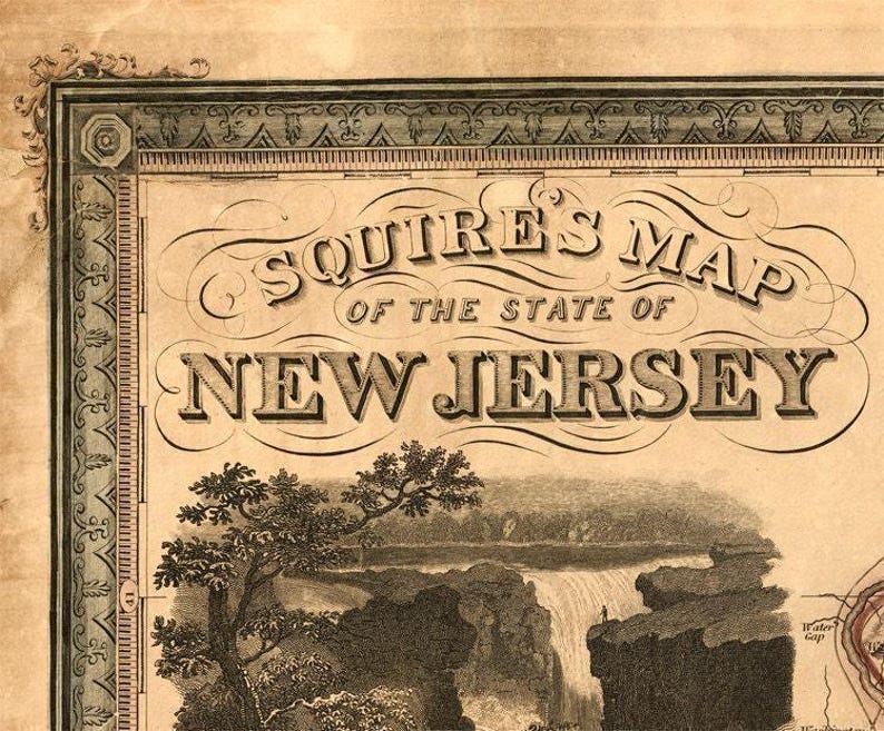 Mapa antigo de Nova Jersey | Arte de parede antiga de 1836 - Etsy Portugal