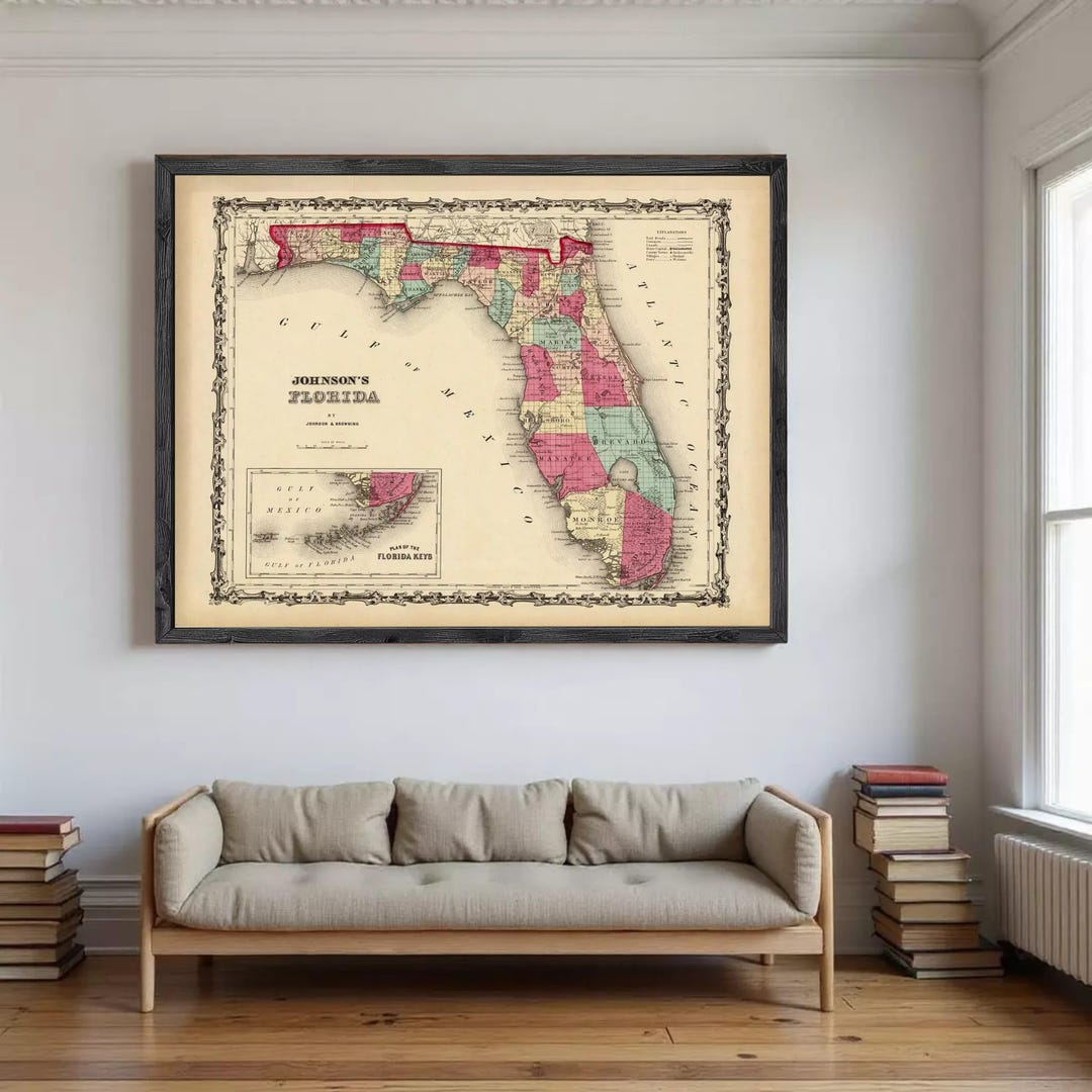 Vintage Florida Map Print | 1860 Historical Wall Art - Etsy