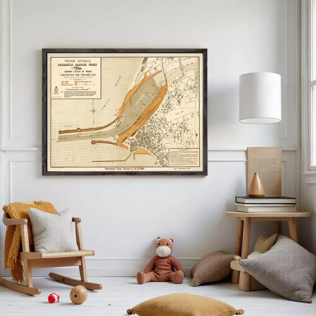 Vintage Map of Fremantle Port Harbour and Perth Australia 1904 | Wall ...
