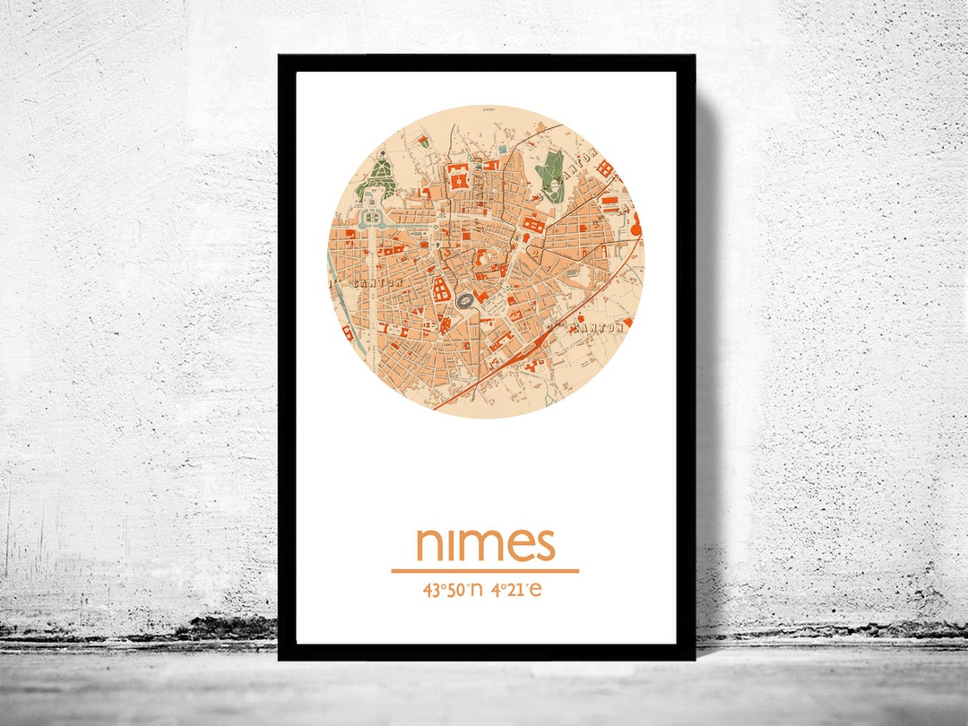 NIMES City Map Poster Druck, Reisedruck, Housewarming Geschenk ...