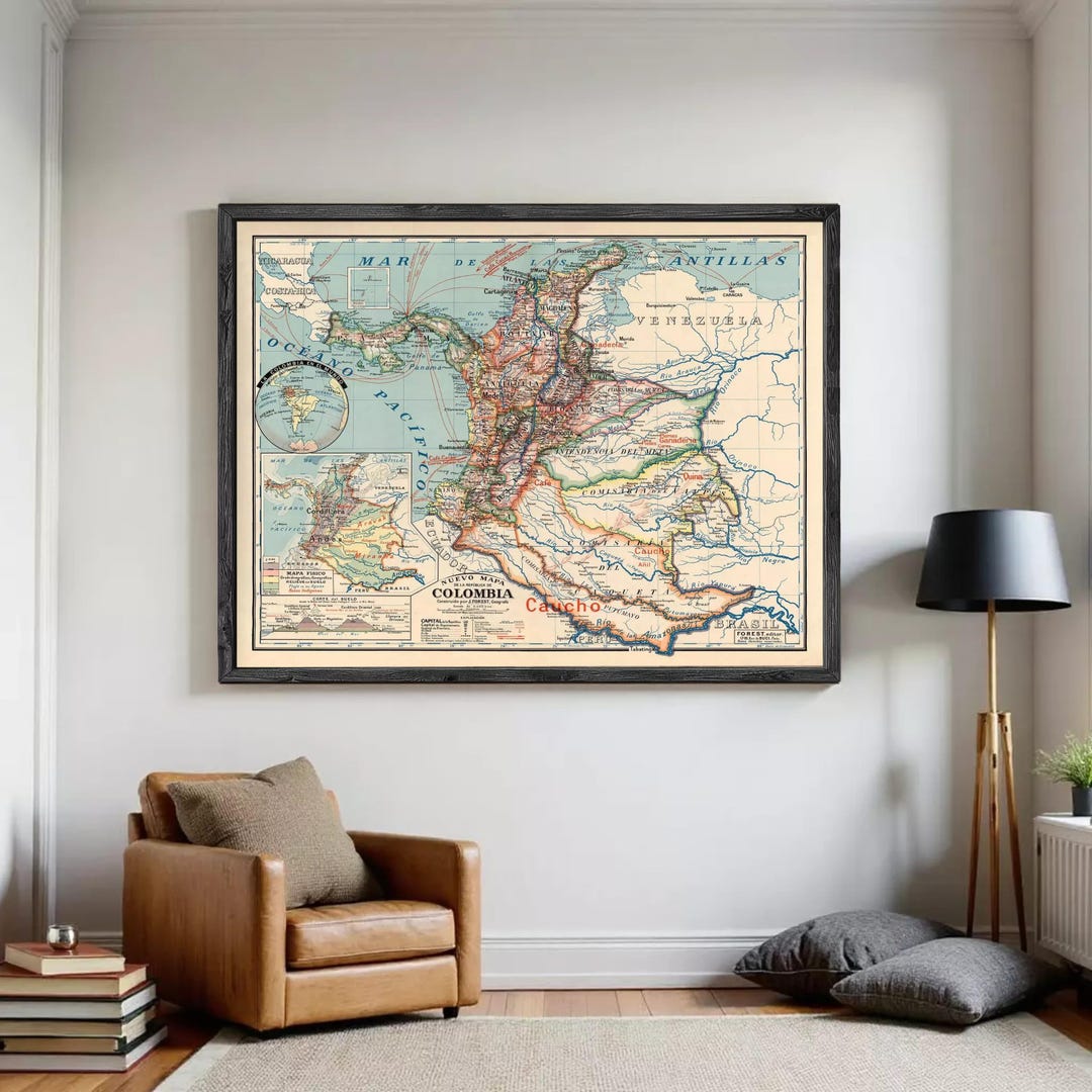 Mapa antigo da Colômbia de 1920 | Mapa vintage para parede - Etsy Portugal