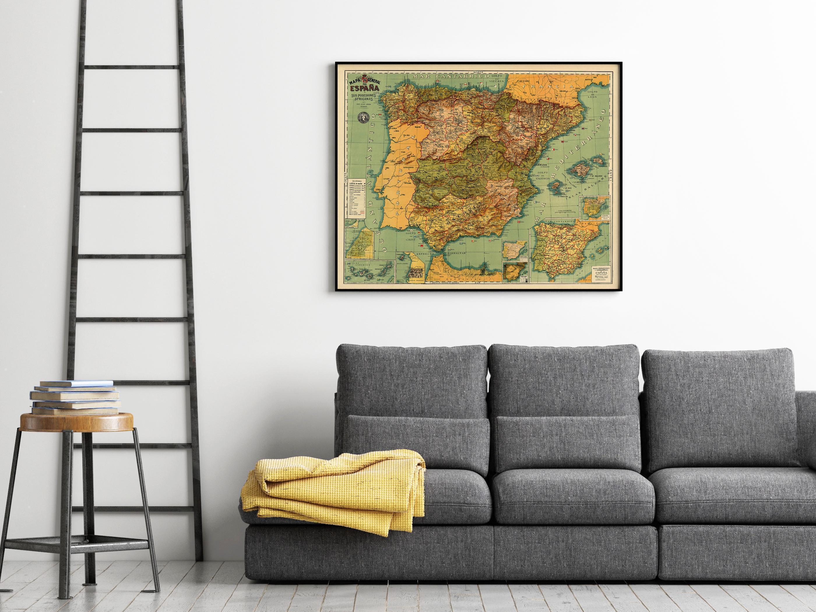 Mapa antigo da Espanha de 1900 | Impressão de mapa de parede - Etsy ...
