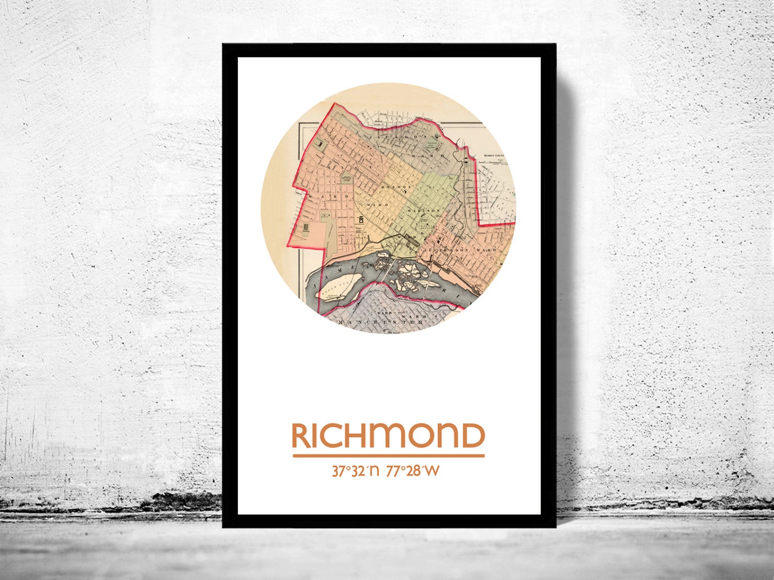 RICHMOND VA City Poster City Map Poster Print Vintage - Etsy