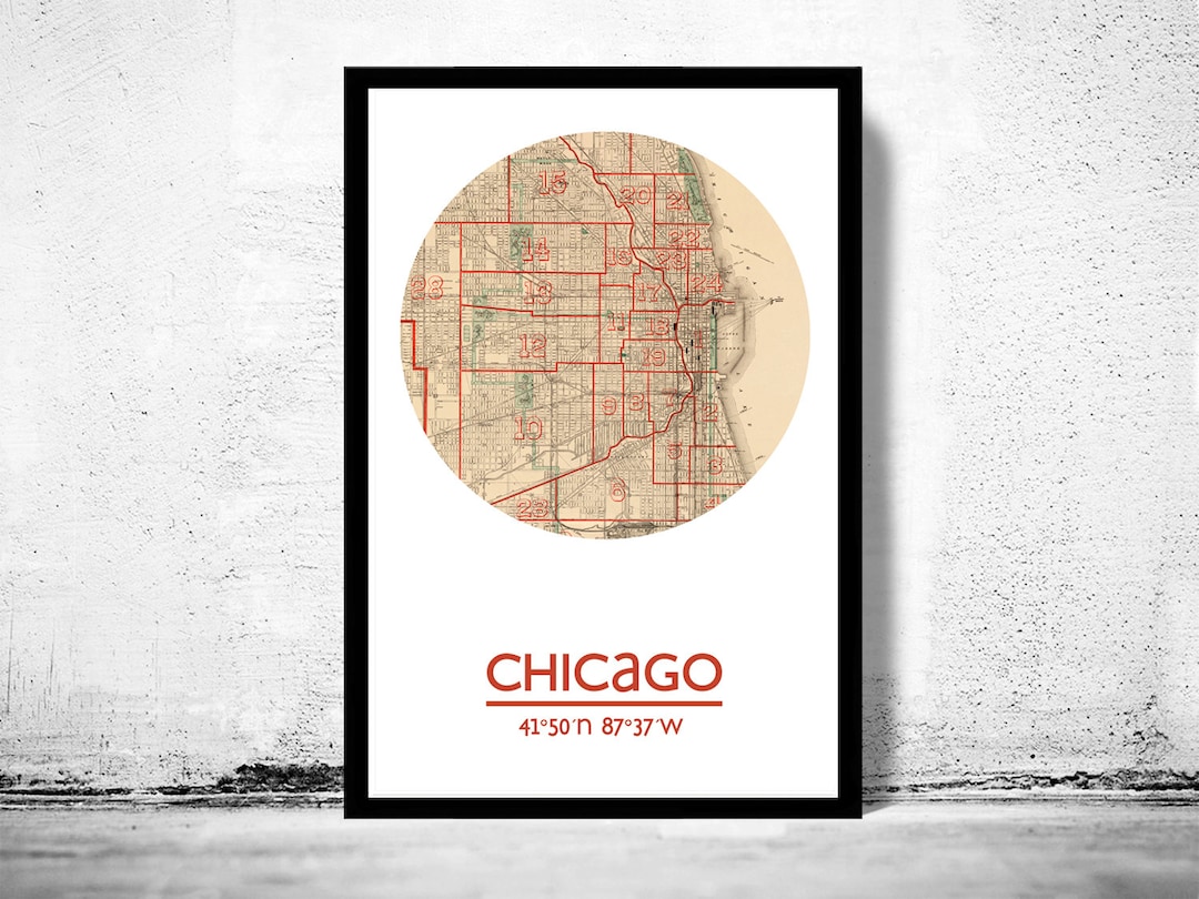 CHICAGO City Map Poster Print, Travel Prints, Housewarming Gift, Gifts ...